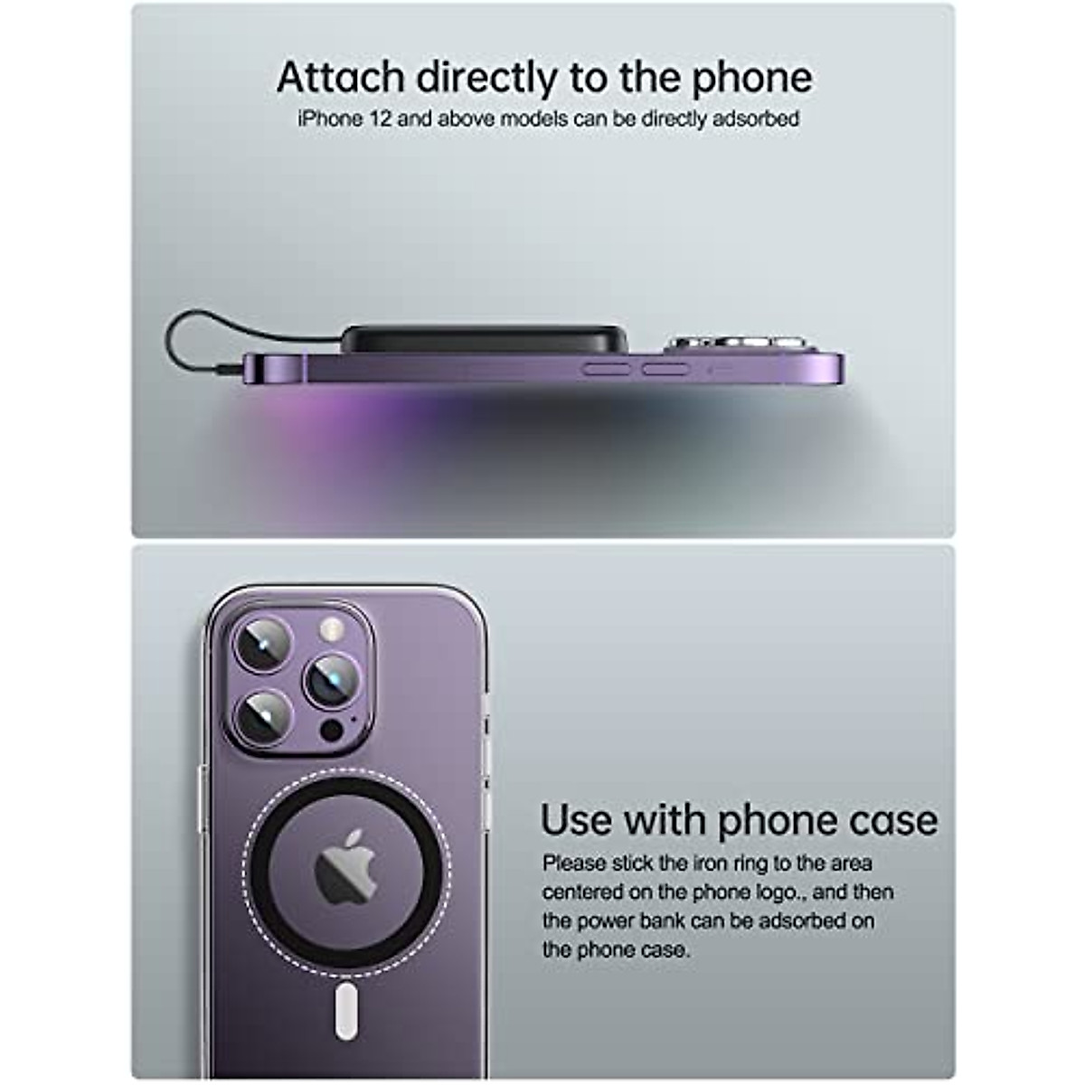 EMNT Small Magnetic Portable Charger for iPhone,5200mAh Mini Power Bank with Built-in Cable/Metal Stand, Battery Pack Compatible with iPhone 14/14 Plus/Pro Max/13/12/11/XS/XR/X/8/7/6/6s/Airpods More 5