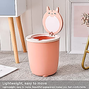 ENNTJOOY Mini Desktop Trash Can Mini Desk Garbage Can for Office Desktop Coffee Table Kitchen Bunny Cute Garbage Can Small Table Trash Can Shake Cover Bucket Small Paper Basket (Pink)
