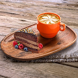 Okllen Set of 5 Acacia Wood Serving Platter and Trays, Irregular Oval Solid Wood Plates Serving Tray, Lightweight Wood Dinner Plates for Breakfast, Coffee, Tea, Snack, Plant, Housewarming Gift