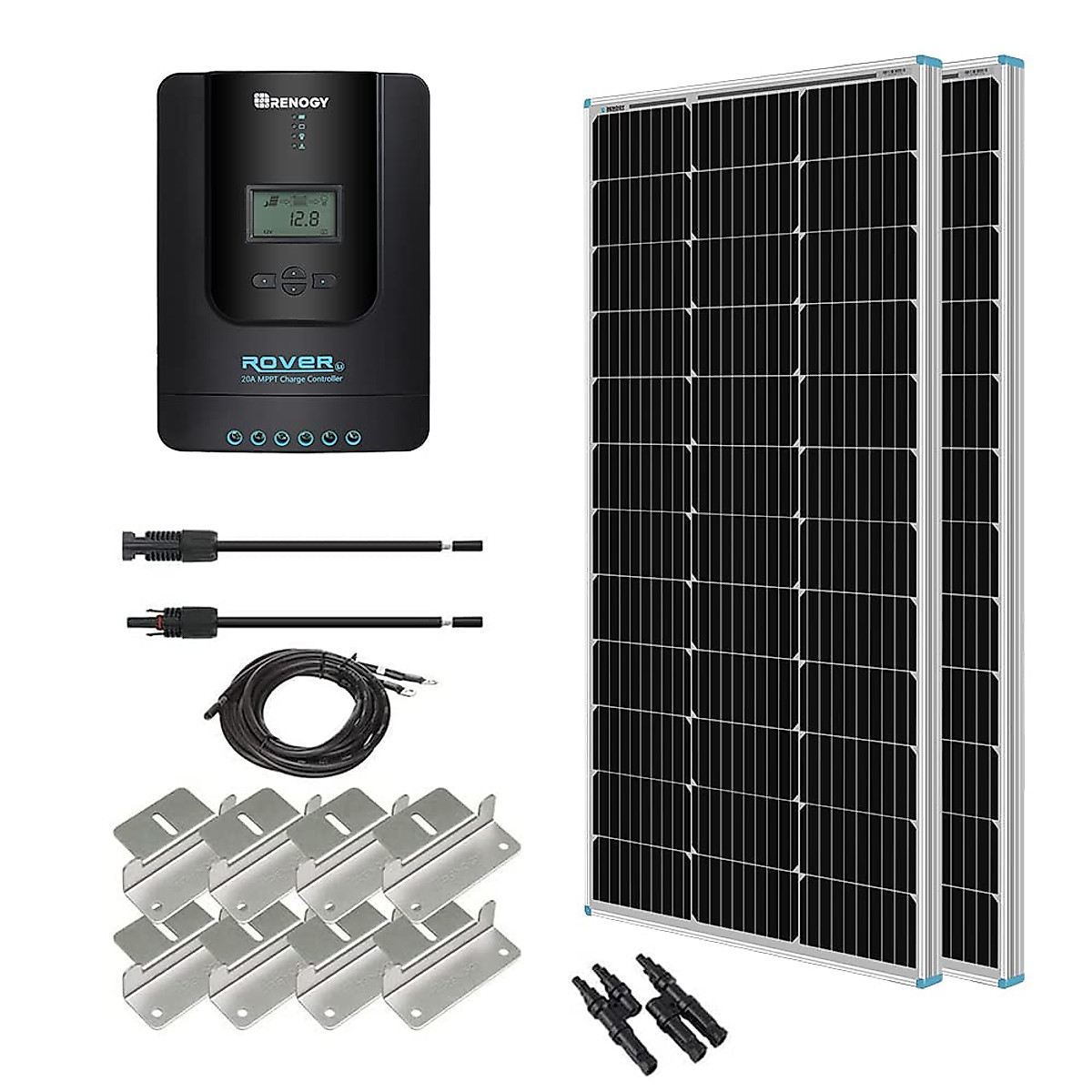 Renogy 200 Watt 12 Volt Monocrystalline Solar Panel Starter 20A Rover MPPT Charge Controller/Mounting & 2000W Pure Sine Wave Inverter 12V DC to 120V AC Converter for Home, RV, Truck, Off-Grid Solar