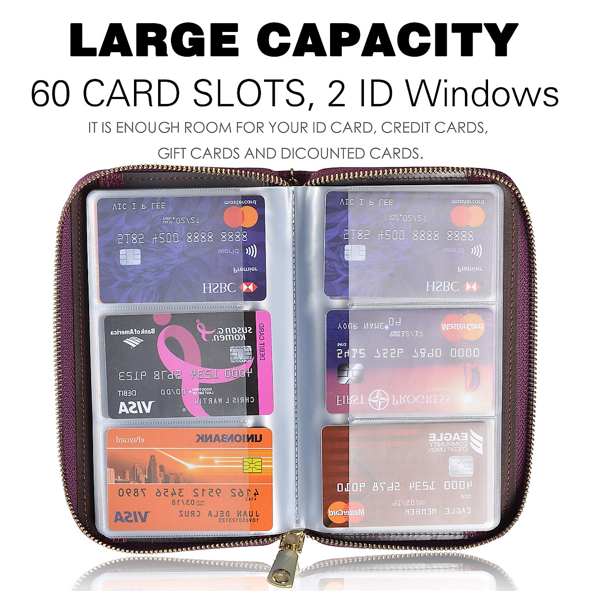 Easyoulife Credit Card Holder Wallet Womens Zipper Leather Case Purse RFID Blocking (Purple)