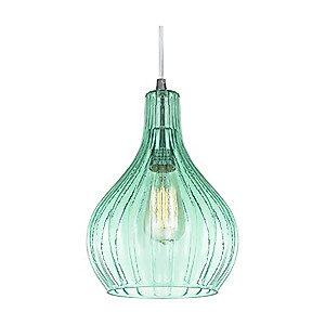 Aspen Creative 61039-1 Adjustable 1 Light Mini Pendant Ceiling Light, Transitional Design in Chrome Finish, Surf Green Glass Shade, 8 5/8" Wide