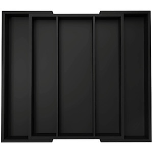 Kitchen Utensil Organizer Silverware Tray - Bamboo Flatware Organizer Expandable 5 Slots Multipurpose Silverware Organizer for Office Storage Garage Organization W13.7"-19.9" x L17.6" X H2.5" (Black)