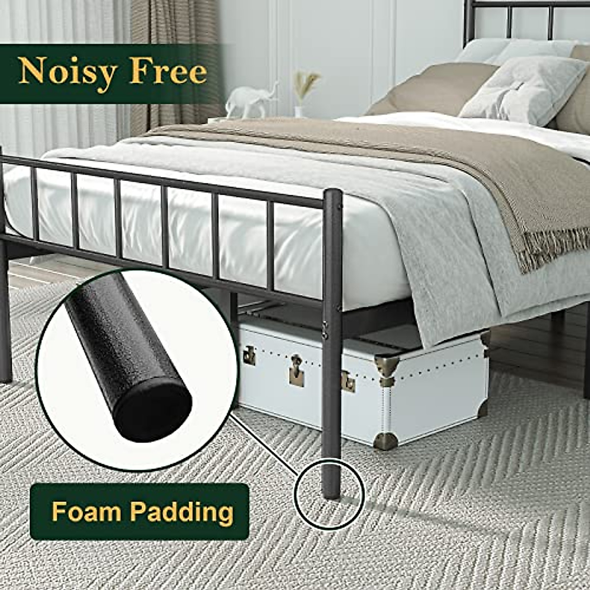 UYUK Full Size Metal Platform Bed Frame with Headboard, Non-Slip Without Noise, Heavy Duty Easy Assembly