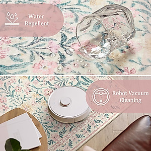 Morebes 5x7 Rug for Living Room Non Slip, Washable Light Pink Rugs for Bedroom Girls, Soft Low-Pile Boho Nursery Rug Indoor Floral Print Throw Carpet for Bedside,Pink&Green/Multi