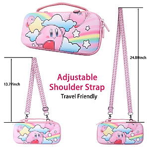 TIKOdirect Carrying Case for Nintendo Switch & OLED Mode, Cute Portable Travel Bag in Newest Updated Design of Pink Interior with an Adjustable Shoulder Strap, Pink Kirby