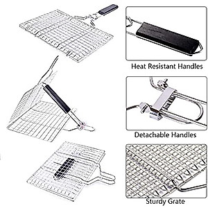 Fish Grill Basket,Olighan Foldable Grilling Basket with Removable Handle,Stainless Steel Large Folding BBQ Rack,Portable Camping Grilling baskets for Vegetables,Steak,Fish,Shrimpand at Home or Outdoor