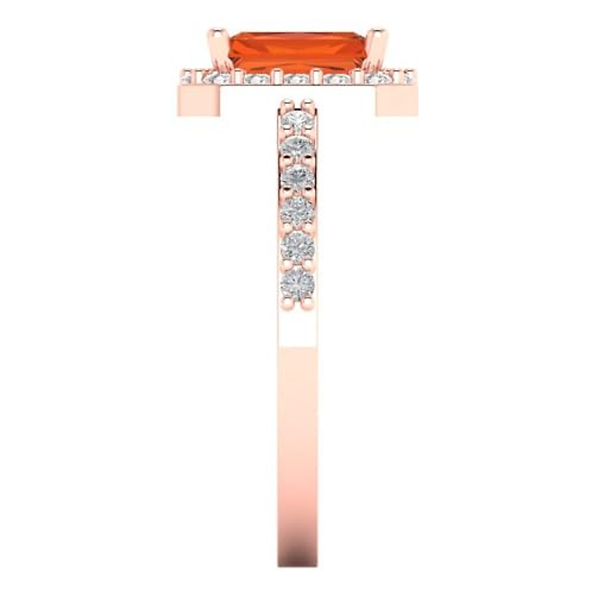 Clara Pucci 2.07 ct Emerald Cut Solitaire Halo Genuine Red Simulated Diamond Engagement Promise Anniversary Bridal Ring 18K Rose Gold 4.5