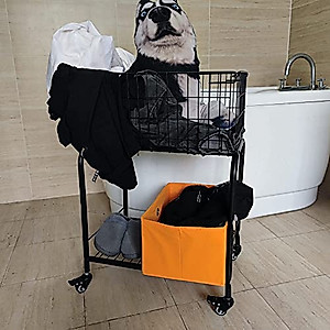 Rolling Laundry Basket on Wheels,Garment Storage Cart,Black Metal Basket with wheels, Color Black,Garment Metal Rack(1, Black)