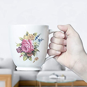 Liphontcta QCH Teagas Porcelain Floral Tea Cup Set Rose Peony Cups Coffee mugs for Women Latte Cups Set of 6/16 oz