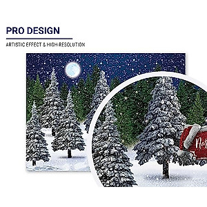 Allenjoy Winter Snowing Night Landscape Forest Backdrop Christmas Wonderland North Pole Moon Snowflake Snow Scene Pine Kids Newborn Photo Booth Props Baby Shower 8x6ft Photography Background
