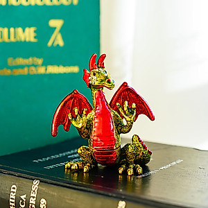 YU FENG Cute Red Pterosaur Trinket Boxes Hinged Crystal Jeweled Dinosaur Animal Figurines Jewelry Display Ring Holder Box