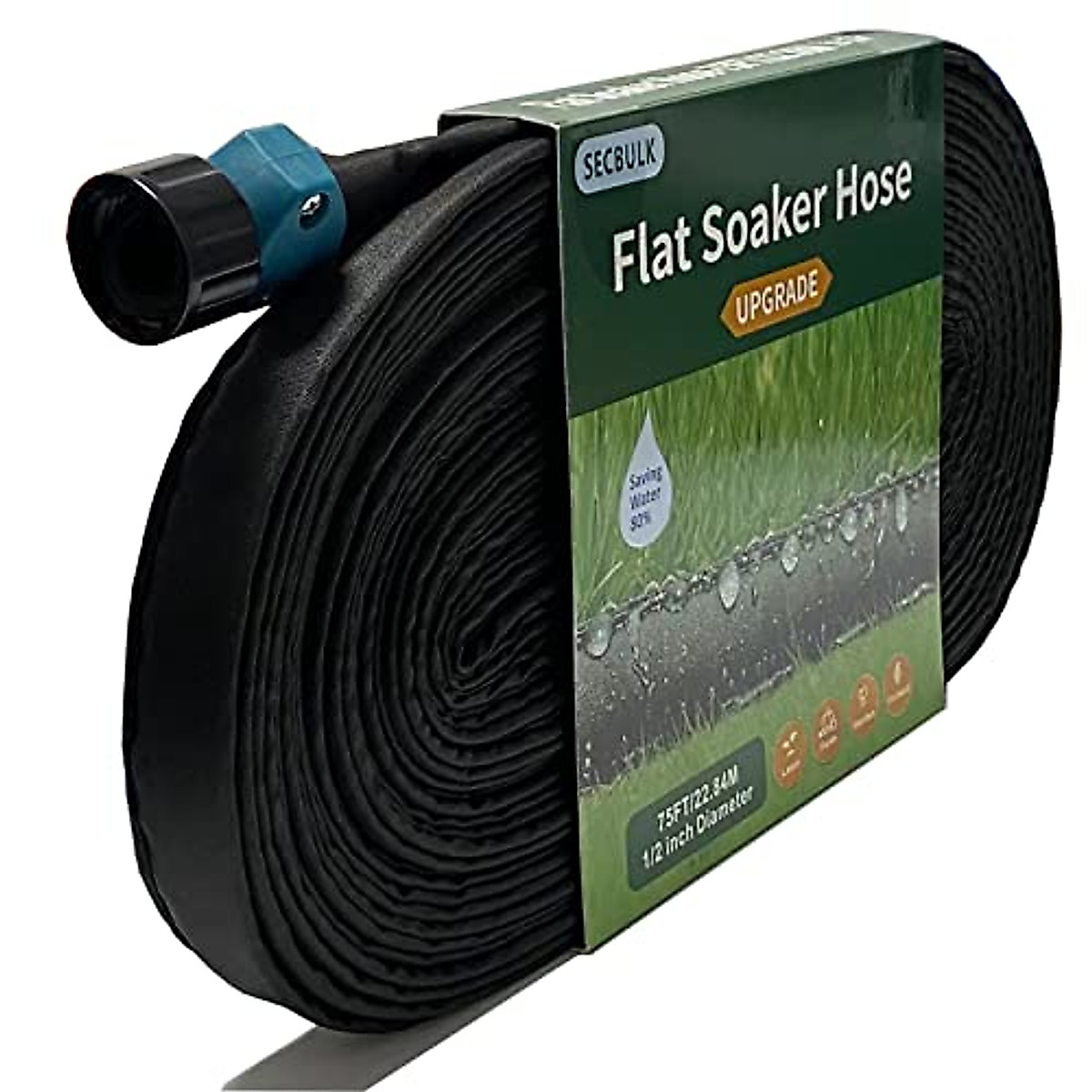 Secbulk Flat Soaker Hose for Garden Beds 10 25 50 75 ft, 75" Short Linkable Drip Irrigation Hose Save 80% Water, Leakproof Double Layer Collapsible Fabric Flexible Trickle Hose with Holes