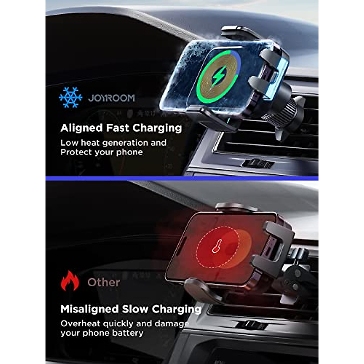 JOYROOM Wireless Car Charger Mount, Car Phone Holder Mount Wireless Charging for iPhone 14/13/12/11/X/8 Series [AUTO MOVING COIL] Wireless Charger for Car Compatible with Galaxy S22/S21/S20 Note 20/10