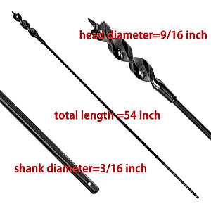 Installer Drill Bit with Pulling Hole at Head and Tail for Wire Pulling Through Drywall and Wood Head Length 54 inch High Carbon Steel with Heat Treatment (54inch*9/16nch)