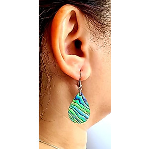 Swimmi Iridescent Paua Abalone Shell Earrings, Teardrop Natural Abalone Earrings for Women, Handmade Dangle Drop Seashell Earrings Fashion Jewelry BA196