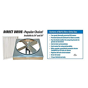 Cool Attic CX24DDWT Direct Drive 2-Speed Whole House Attic Fan with Shutter, 24 Inch