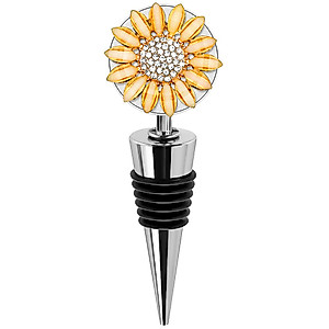 Soleebee 1 Pack Decorative Wine Stoppers, Delicate Diamond-Studded Wine Stopper with Animal and Plant Motifs, Reusable Beverage Bottle Stoppers for Bar, Party, Kitchen Decor (Sunflower)