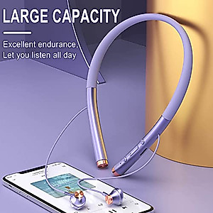 Sports Wireless Blue-Tooth Earphones, High-Power Neck-Mounted Earphones Stereo Earbuds Bone-Conduction Earphone Super Battery Life, Foldable Headset for Outdoor Working Travel Gym (Purple)