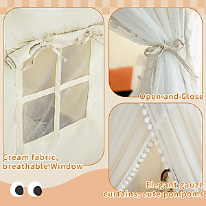 Kids Play Tent with Padded Mat, Kids Tents Large Princess Castle Pompoms Play House Indoor Playhouse Tent for Girl Bed Tents, Come with Star Lights