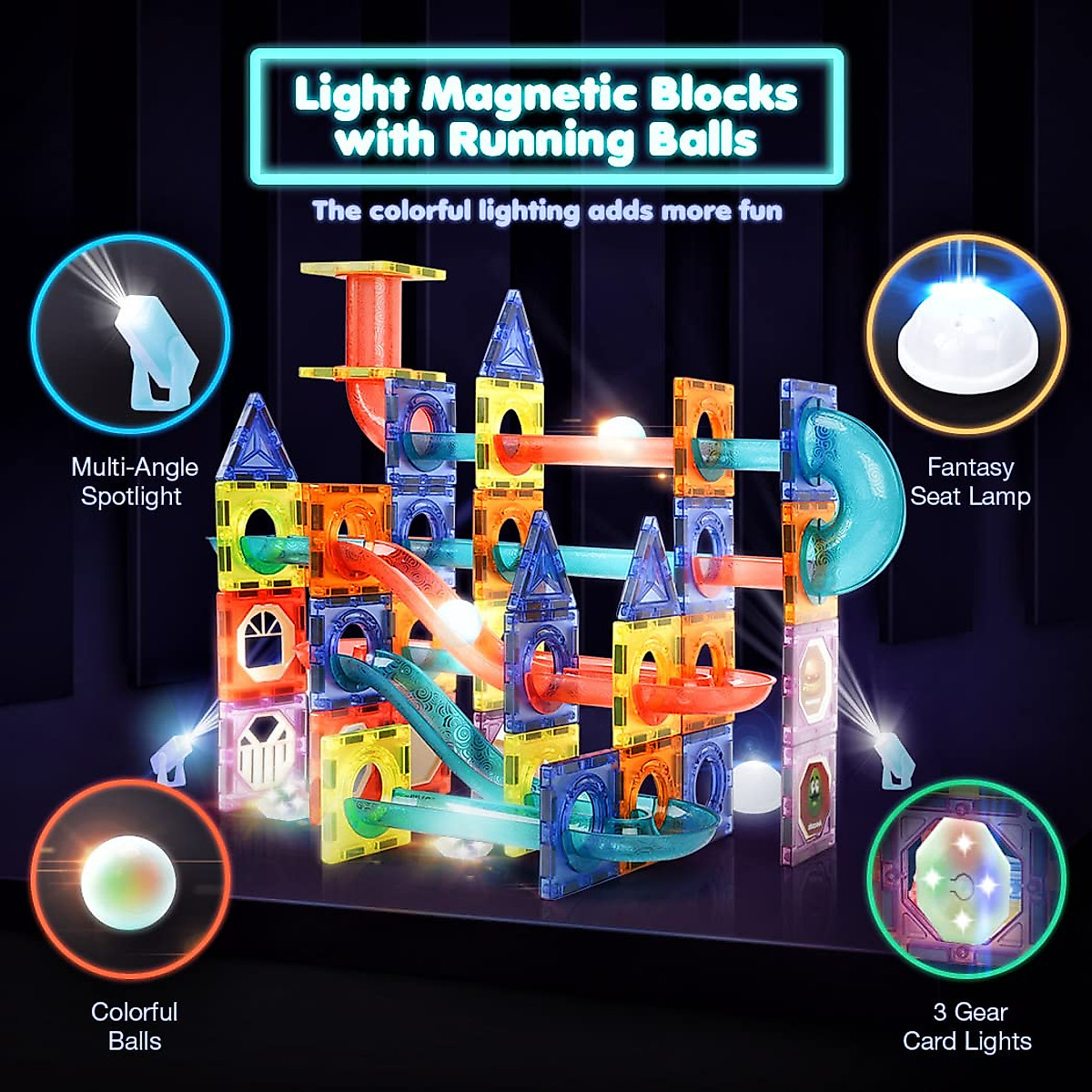 Lekebaby Magnetic Tiles Marble Run Race Track Magnet Building Block for Kids 110 Pieces STEM Learning Construction Toys Gifts for Boys Girls Age 3 and Up