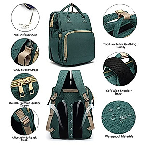 Diaper Bag Backpack - Large Travel Diaper Bags for Baby Girl & Boy - Portable Changing Pad, Stroller Straps, Insulated Pockets - Waterproof - Baby Shower Gifts - 16.5x9.4x14", 30L Capacity, Green
