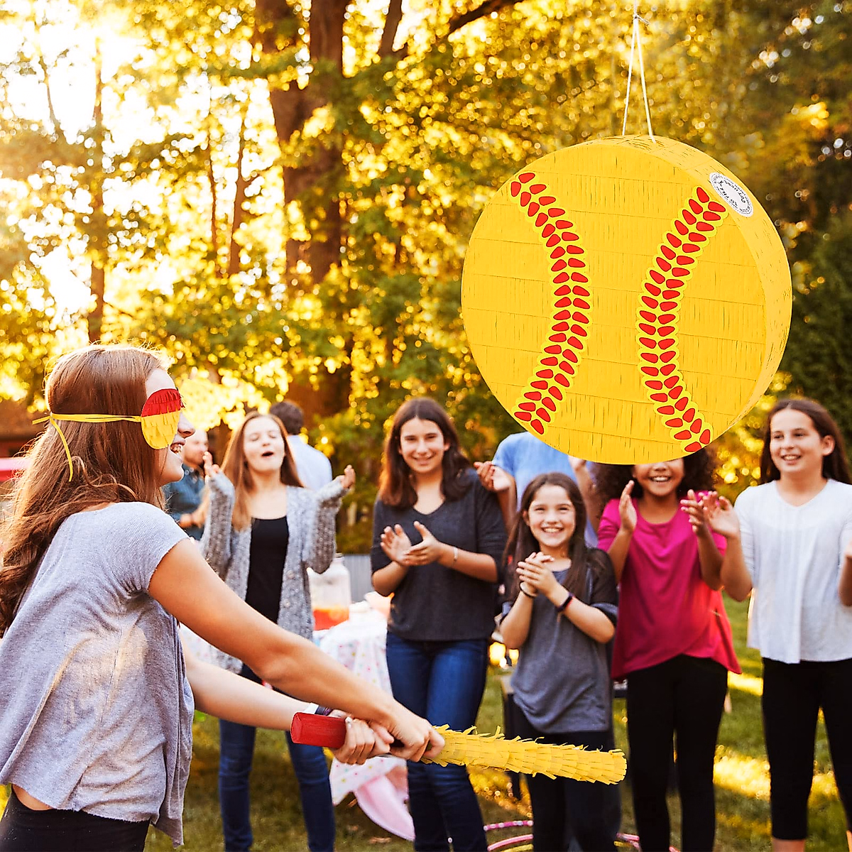 Deekin 3 Pcs Softball piñata Set Include piñata with Stick Eye Mask Softball piñata for Kids Music Science School Sports Bridal Shower Birthday Party Decorations Supplies