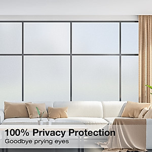 Coavas Window Privacy Film Frosted Glass Window Film Window Coverings Film Bathroom Window Frosting Film Day and Night Privacy Heat UV Blocking Non-Adhesive Removable Window Film for Home 35.4x157.4