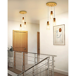 Emak Gold Pendant Light Fixtures, 3-Light Pendant Lights with Clear Glass Shade, Modern Farmhouse Hanging Lights for Kitchen Island, Dining Room, Bathroom, Bedroom, PL120-GD-CL