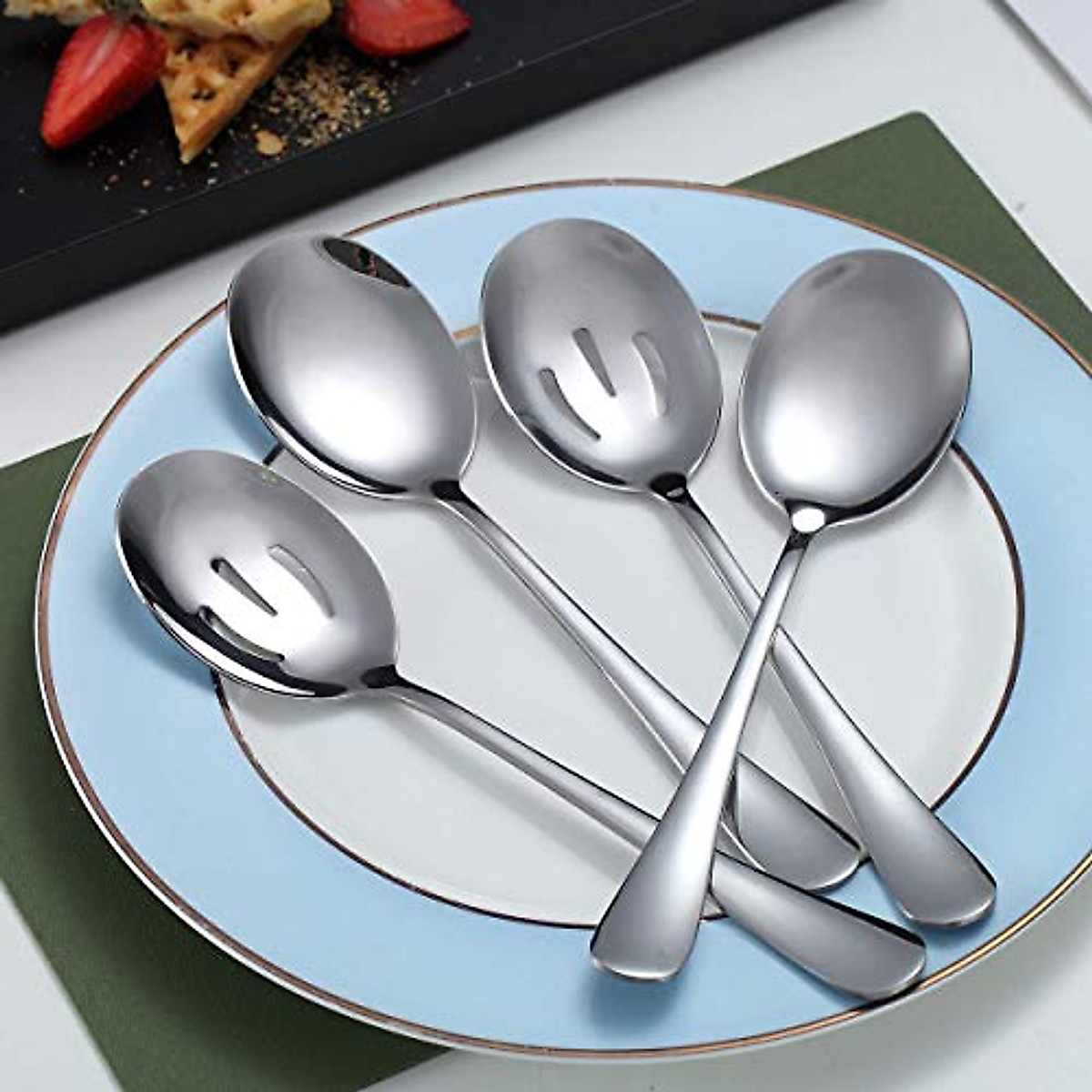 Serving Spoons 4 Pieces, Kyraton Serving Spoon, Include 2 Serving Spoon And 2 Slotted Spoons, Stainless Steel Serving Utensils, Serving Set Packing of 4