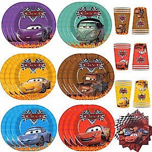Cars Plates and Napkins Cups Sets, Cars Birthday Party Supplies Tableware for Lighting Cars Birthday Decorations Includes 30 Plates, 30Napkins and 30Cups for Boy Girl Cars Birthday Decorations