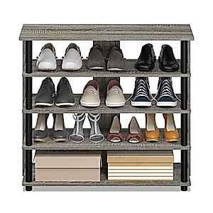 Furinno Turn-N-Tube 5 Tier Wide Shoe Rack, French Oak Grey/Black