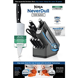 Ninja Foodi NeverDull 10-Piece Essential Knife System with Sharpener, Stainless Steel, Compact (K12010)