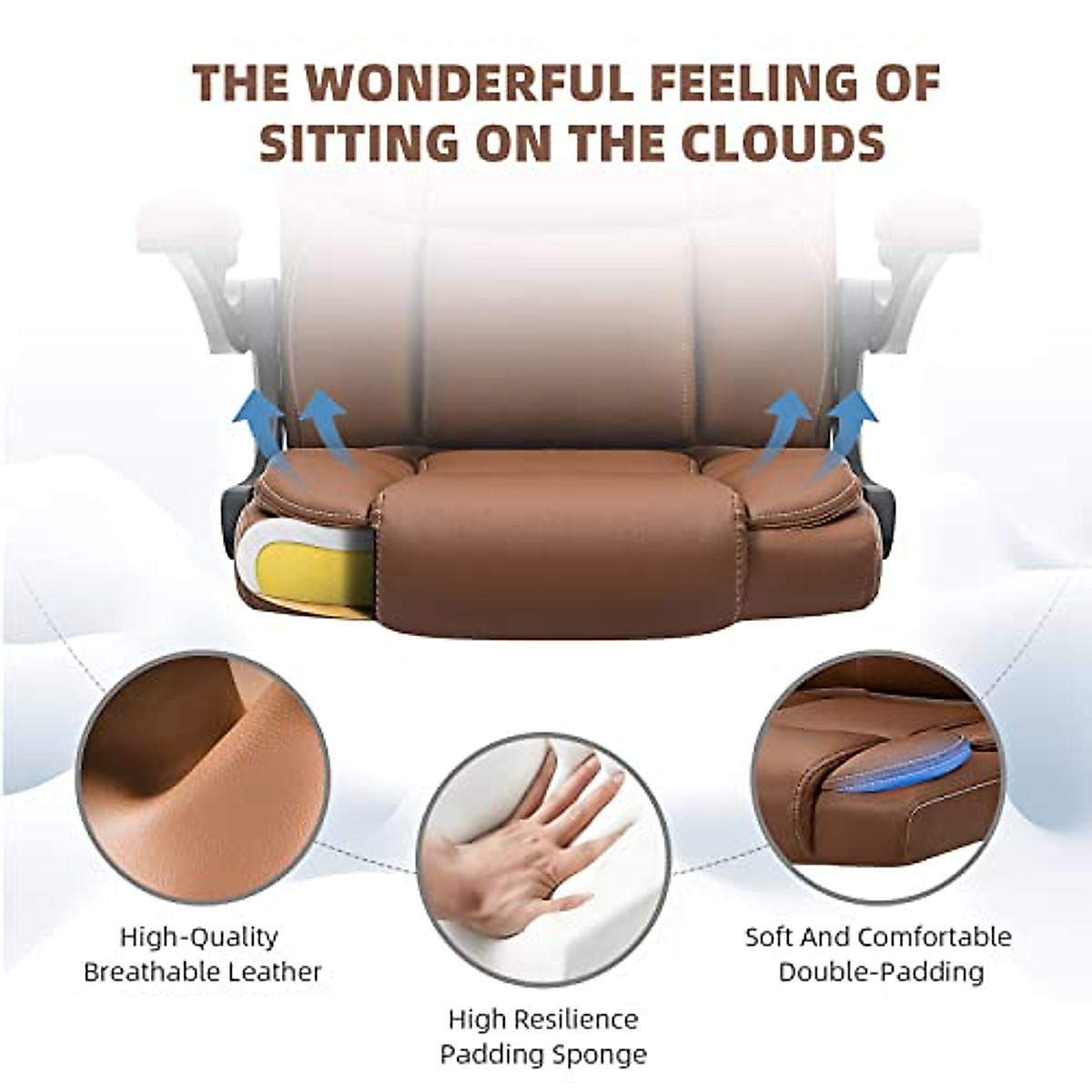 SEATZONE Office Desk Chair, High Back Ergonomic Managerial Executive Chairs, Headrest and Lumbar Support Desk Chairs with Wheels and Armrest, Camel