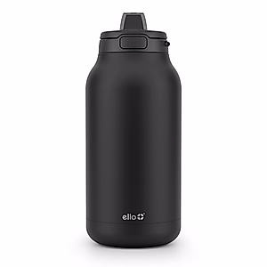 Ello Hydra Half Gallon Vacuum Insulated Stainless Steel Jug with Locking, Leak-Proof Lid and Soft Silicone Straw, Metal Reusable Water Bottle, Keeps Cold All Day, 64oz, Black