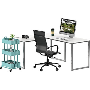 SHW Mission 55 x 60 Inches L-Shape Home Office Computer Desk, White