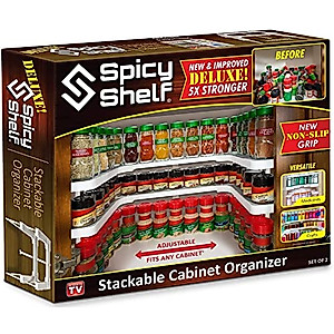 Spicy Shelf Deluxe - Expandable Spice Rack and Stackable Cabinet & Pantry Organizer (1 Set of 2 shelves) - As seen on TV(Spicy Shelf Deluxe)