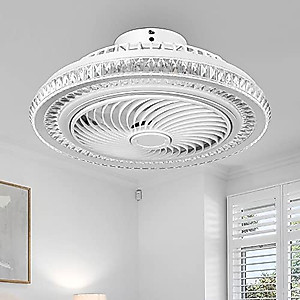 YITAHOME Bladeless Ceiling Fan with Light, 20 Inch Modern Enclosed Chandelier Fan with Dimmable Light, 6 Speeds, DC Motor, Night Light, Wind Cycle, Low Profile Ceiling Fan for Small Space - White