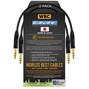 WORLDS BEST CABLES 2 Units - 6 Inch - Canare L-4E6S, Star Quad Balanced TRS Patch Cable with Eminence Gold E502 TRS Stereo Plugs - Custom Made