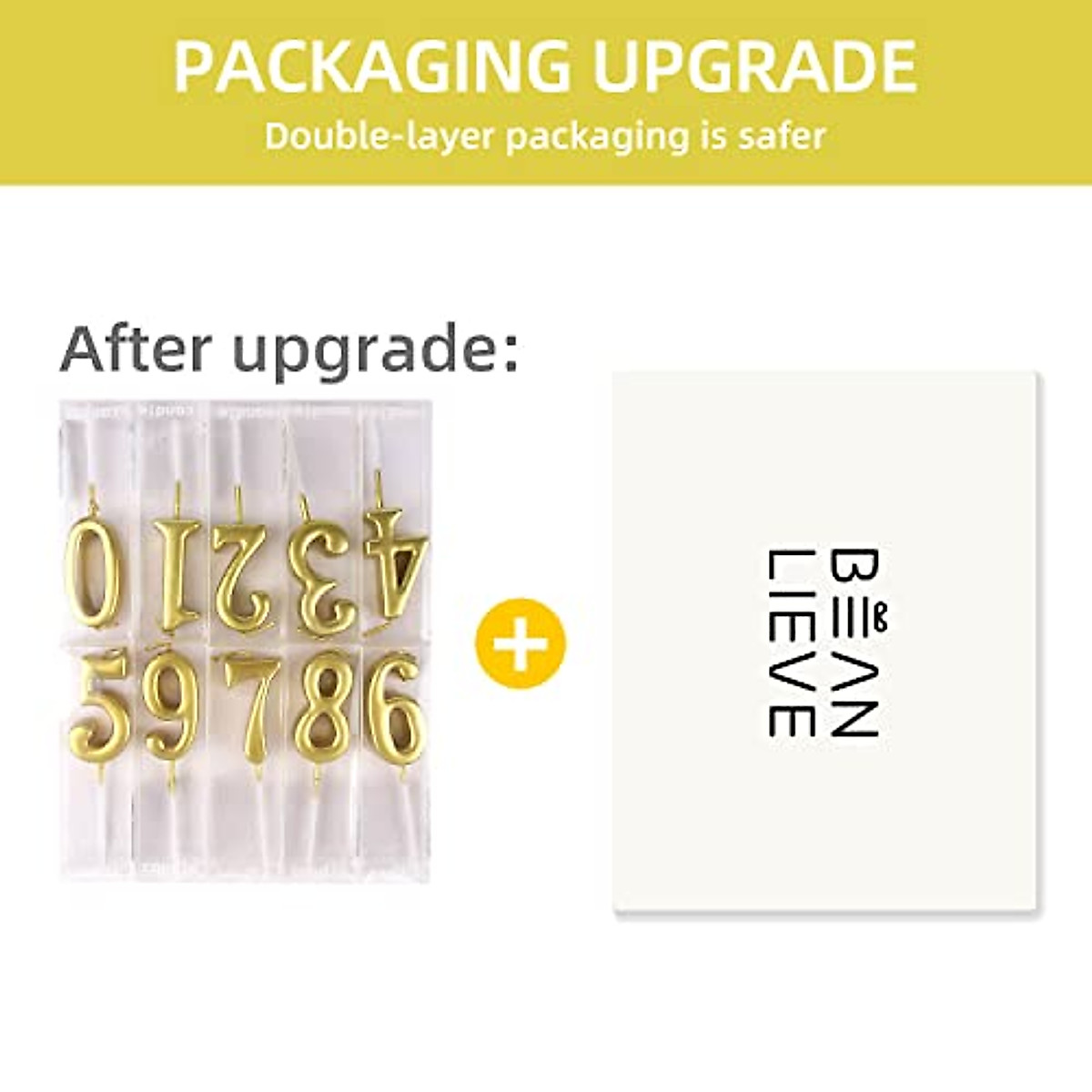 Beanlieve 10-Pieces Numeral Birthday Candles - Cake Numeral Candles Number 0-9 Glitter Cake Topper Decoration for Birthday,Wedding Anniversary,Party Celebration (Gold)