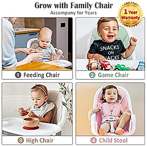 Baby High Chair with Double Removable Tray for Baby/Infants/Toddlers, 3-in-1 Wooden High Chair/Booster/Chair | Adjustable Legs | Easy to Assemble, Cream