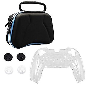 iFCOW 6-in-1 Game Controller Protective Case Set EVA Storage Bag + Protective Case + Rocker Caps Fit for PS5 Controller