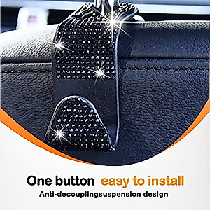 QODOLSI 2 PCS Bling Car Back Seat Headrest Hook, Crystal Back Seat Hanger Storage Organizer, Car Purse Bag Holder, Bling Rhinestone Car Interior Accessories for Women and Men (Black)