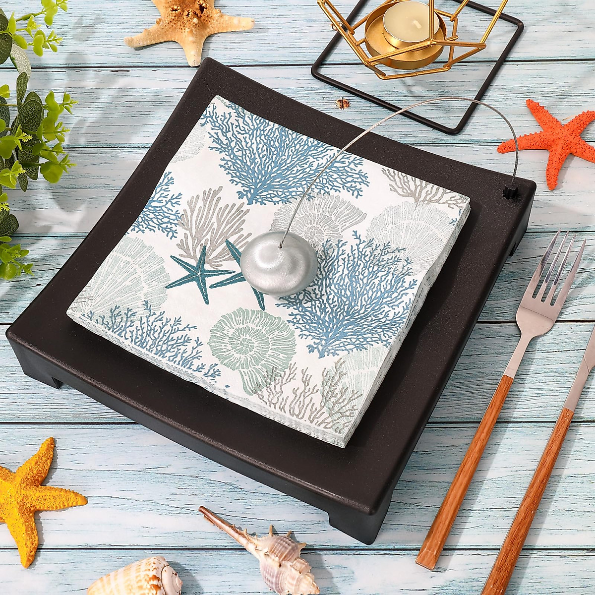 AnyDesign 100Pcs Ocean Paper Napkins Disposable Starfish Seashell Coral Luncheon Napkins 6.5 x 6.5 Inch Sea Theme Dessert Dinner Hand Napkins for Tropical Summer Wedding Bridal Shower Birthday