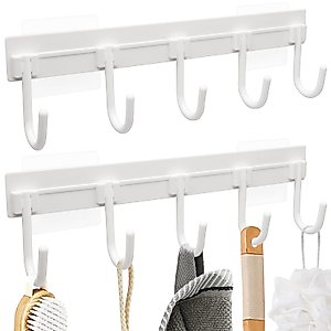 Heavy Duty Wall-Hooks 30lbs,Set of 2 Adhesive Towel-Rack with 5-Tri Hooks for Bathroom-Organizer,Coat-Rack-Wall-Mount,Over-the-Door-Hooks,Home & Kitchen-Organizer-and-Storage,Dorm-Room-Essentials