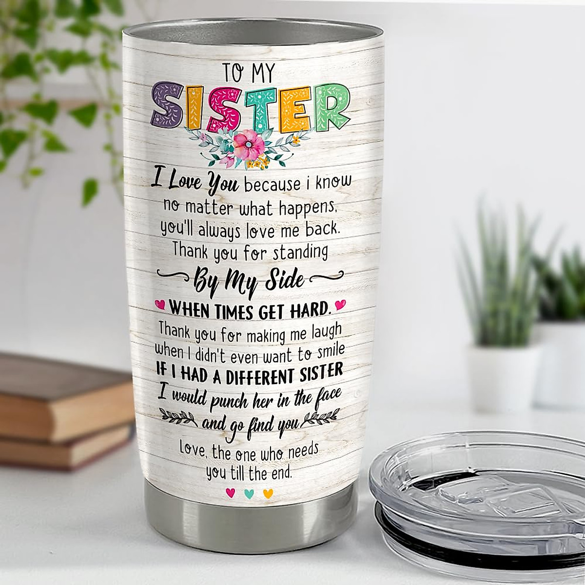 SANDJEST Sister Birthday Gifts from Sister Tumbler Life is Sweeter with a Sister Big Sister- 20oz Stainless Steel Insulated Travel Mug for Sissy Christmas Tumblers Gifts from Brothers, Sisters