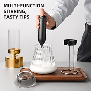 Lamido Milk Frother Handheld with Wall Mounted Stand, Mini Foamer Wand for Lattes, USB Rechargeable Drink Mixer, Electric Hand Whisk, Automatic Stirrers & Coffee Blender - Kitchen Gifts - Black