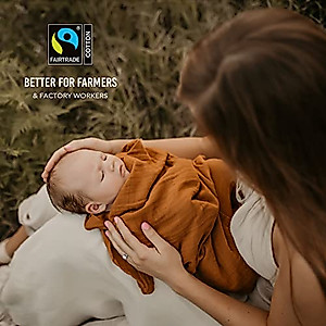 Kishu Baby Indi GOTS Organic Muslin Swaddle Blanket Gift Set in Earthy, Gender Neutral Colors - Stone Washed for Extra Softness – Fairtrade Certified, XL 47 in x 47 in (Dark Olive, Rust, Caramel)