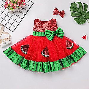 Infant Baby Girl First Birthday Dress Cake Smash Outfits Toddler Watermelon Tulle Tutu Halloween Christmas Cosplay Outfits Easter Baptism Princess Dress for Photo Shoot Red-Watermelon 12-18 Months