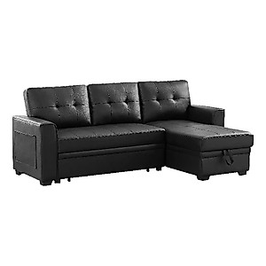 INFINI FURNISHINGS Reversible Faux Leather Pocket Sleeper Sofa in Black